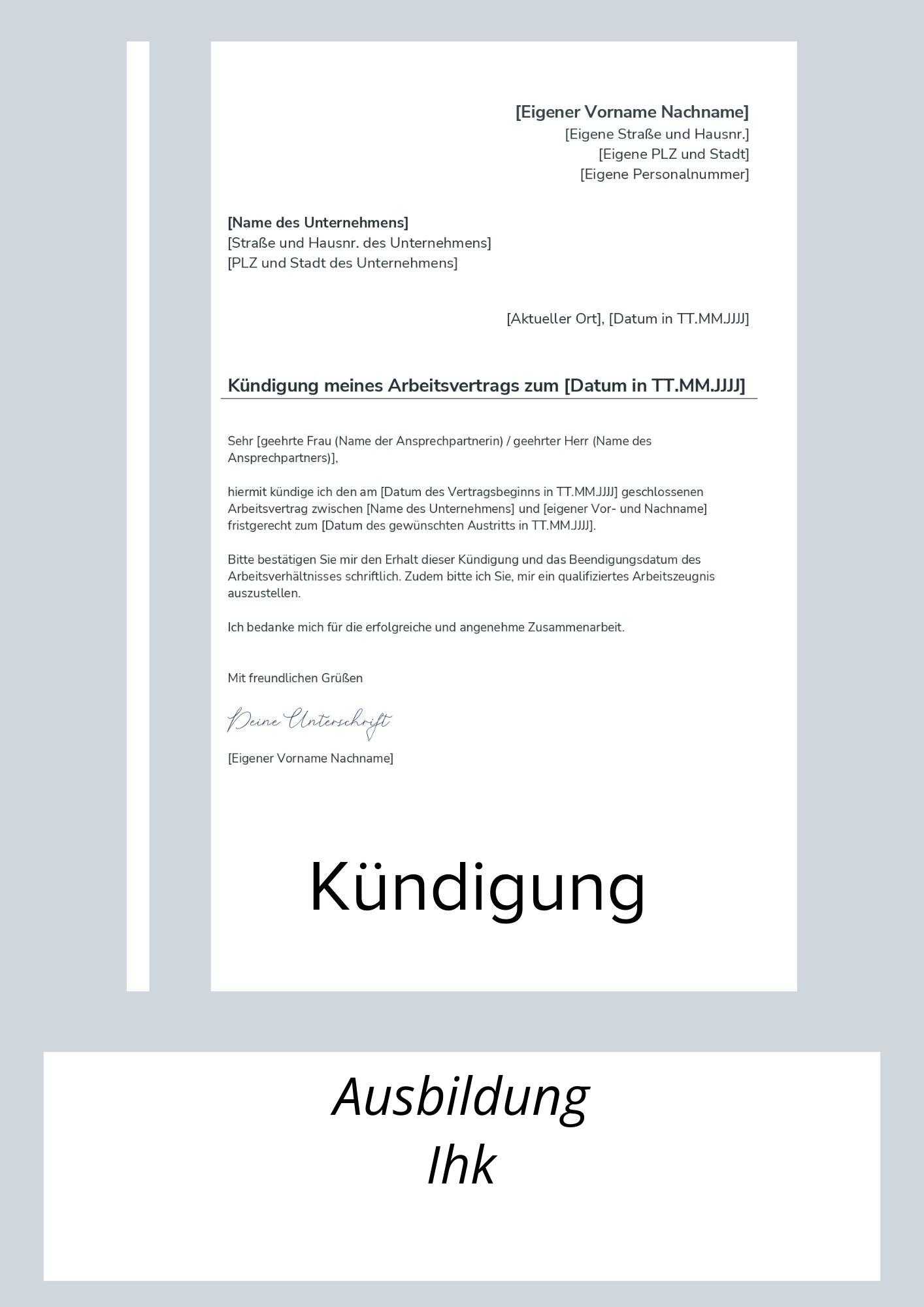 Kündigung Ausbildung Muster Ihk