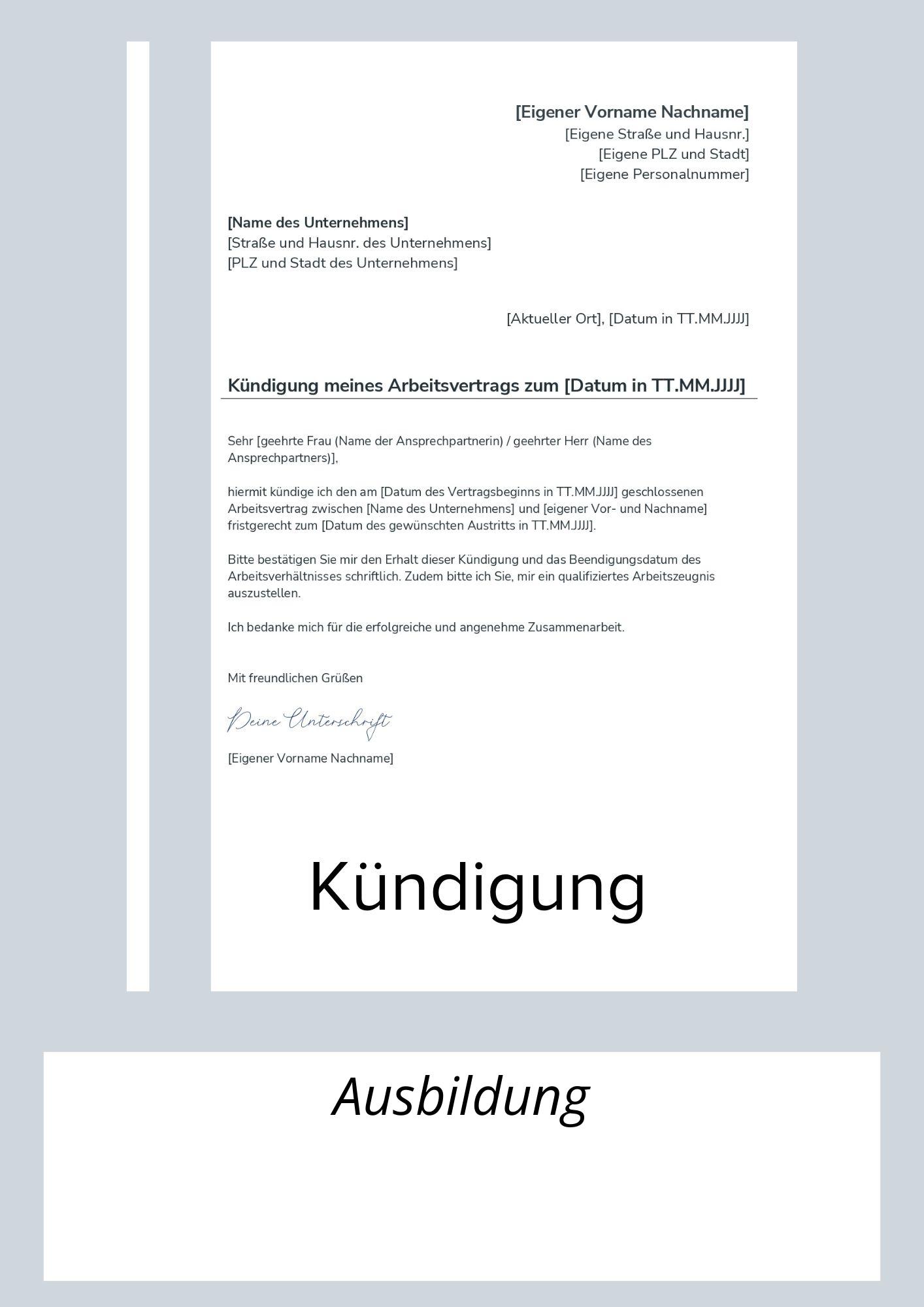 Erstaunlich Kundigung Ausbildung Muster Word Bild