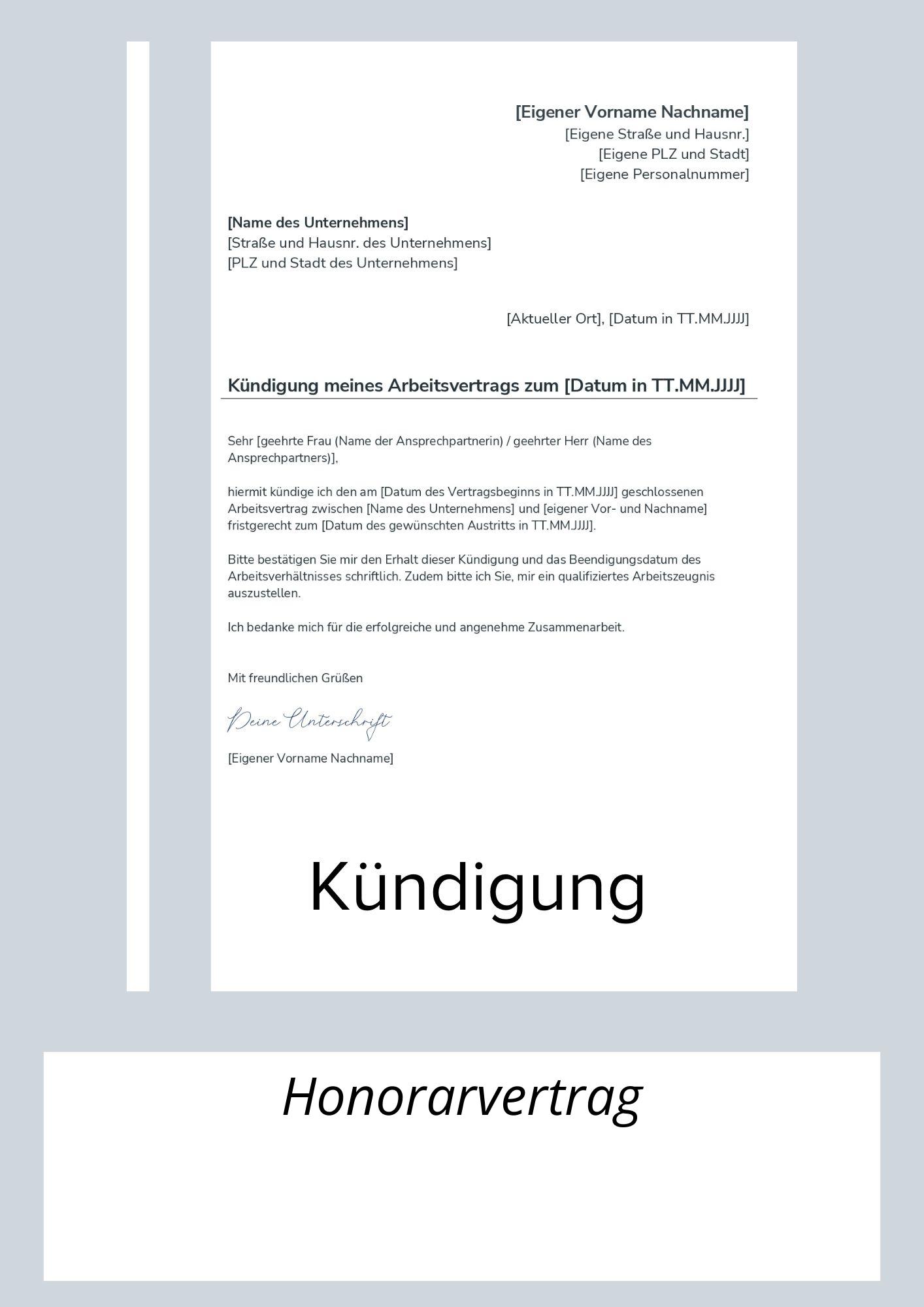 Kündigung Honorarvertrag Vorlage